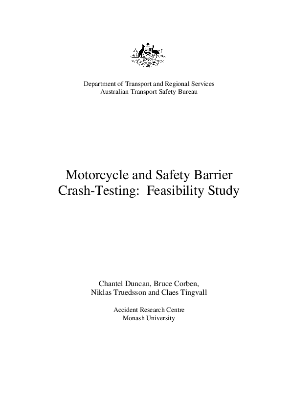 (PDF) Motorcycle and Safety Barrier Crash-Testing: Feasibility Study