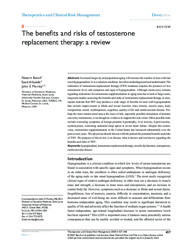 (PDF) The benefits and risks of testosterone replacement therapy: a review