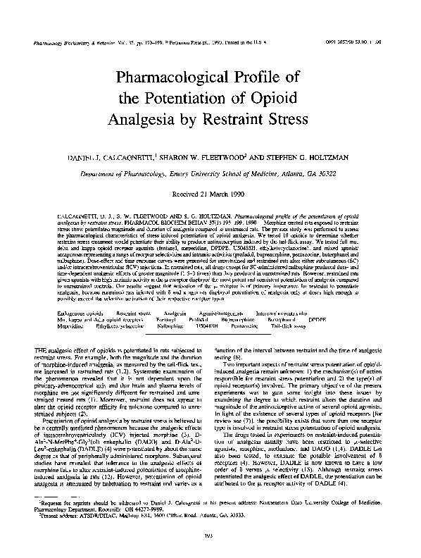 (PDF) Pharmacological profile of the potentiation of opioid analgesia ...
