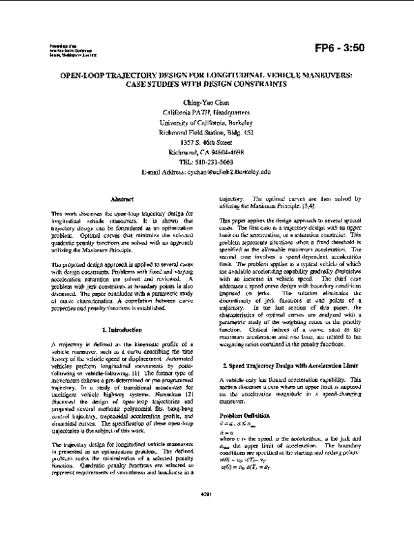 (PDF) Optimal Open-Loop Trajectory Design for Vehicles