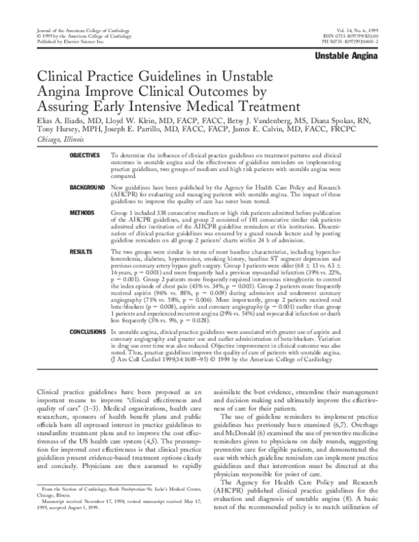 (PDF) Clinical practice guidelines in unstable angina improve clinical ...