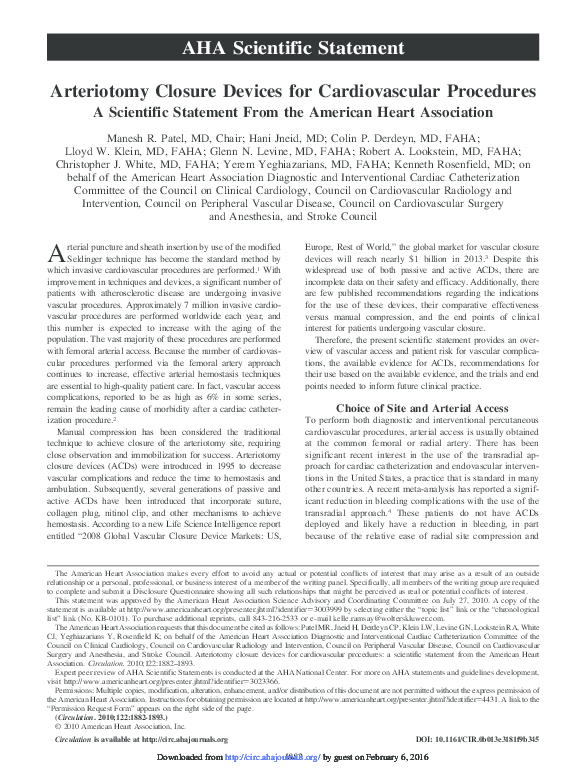 (PDF) Arteriotomy Closure Devices for Cardiovascular Procedures: A ...