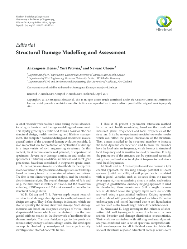 (PDF) Structural damage modelling and assessment