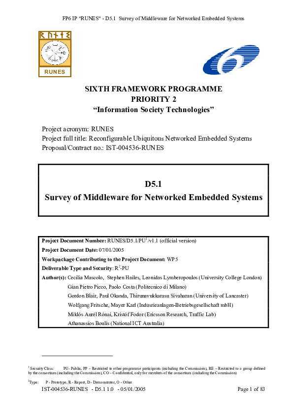 (PDF) Survey of middleware for networked embedded systems