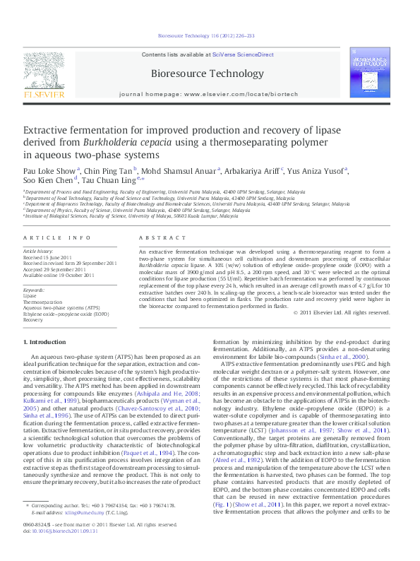 (PDF) Extractive fermentation for improved production of endoglucanase ...