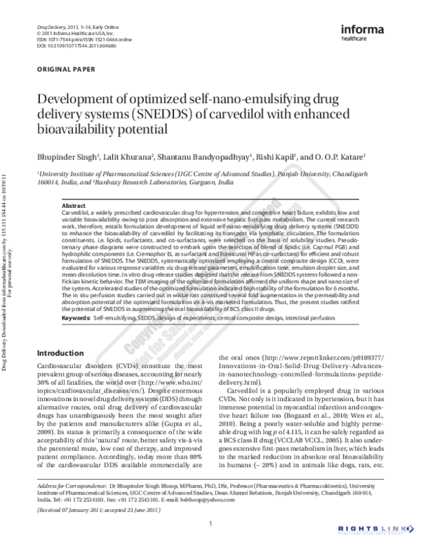 (PDF) Development of optimized self-nano-emulsifying drug delivery ...