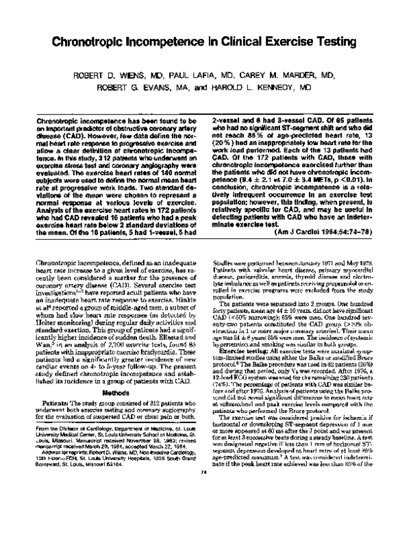 (PDF) Chronotropic incompetence in clinical exercise testing