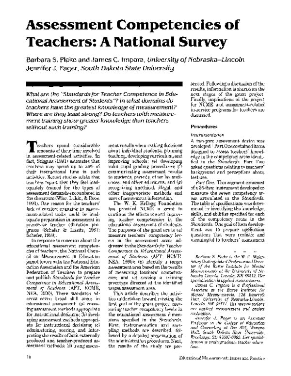 (PDF) Assessment Competencies of Teachers: A National Survey