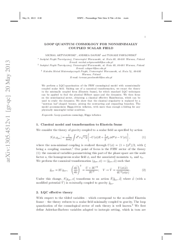 (PDF) Loop Quantum Cosmology for Nonminimally Coupled Scalar Field