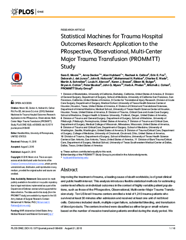 (PDF) Statistical Machines for Trauma Hospital Outcomes Research ...