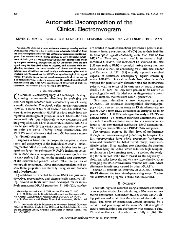 (PDF) Automatic Decomposition of the Clinical Electromyogram | Kenneth Cummins - Academia.edu
