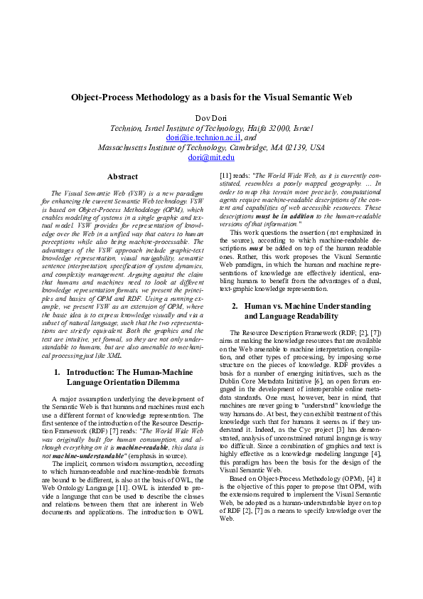 (PDF) Object-process methodology as a basis for the visual semantic Web