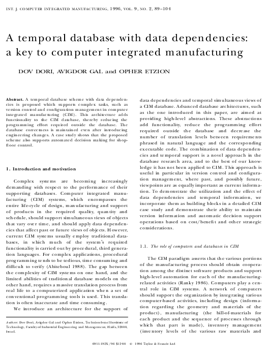 (PDF) A temporal database with data dependencies: A key to computer integrated manufacturing
