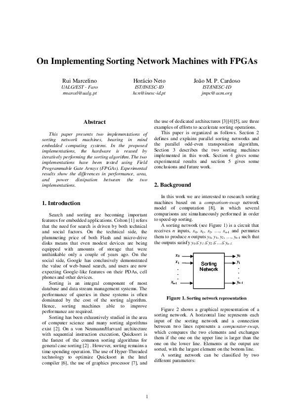 (PDF) On Implementing Sorting Network Machines with FPGAs