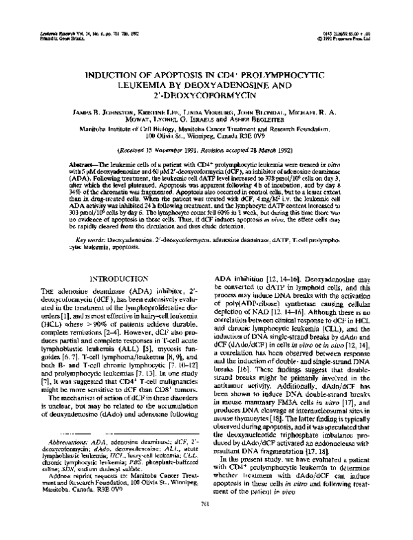 (PDF) Induction of apoptosis in CD4+ prolymphocytic leukemia by ...