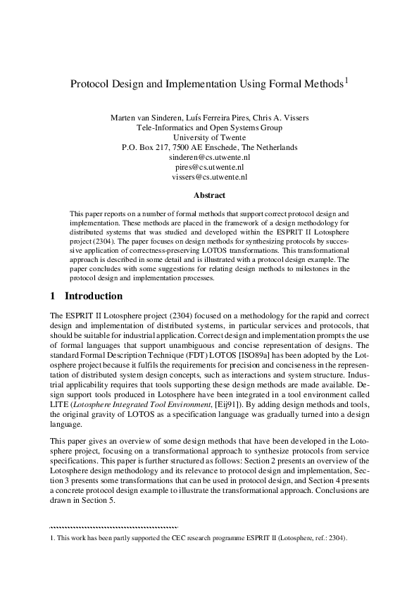 Protocol Design and Implementation Using Formal Methods