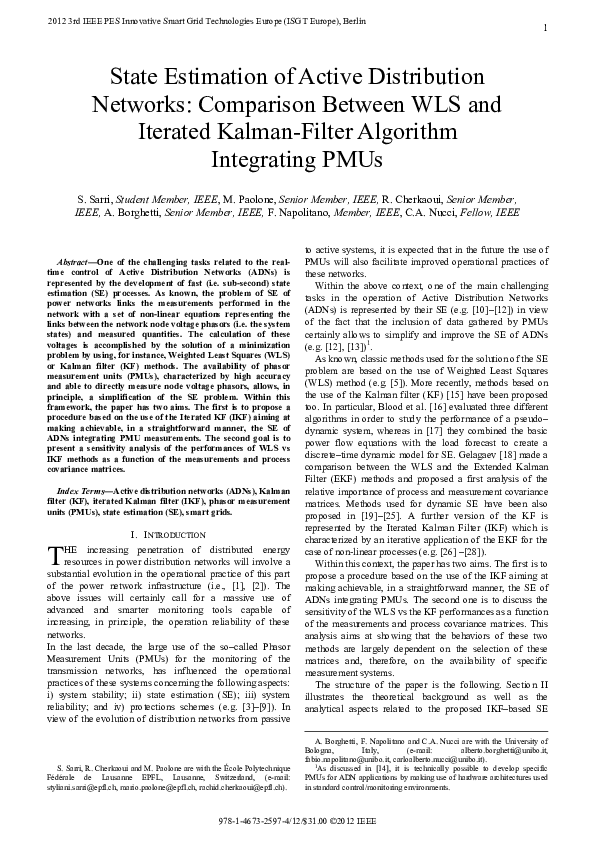 Pdf State Estimation Of Active Distribution Networks Comparison Between Wls And Iterated
