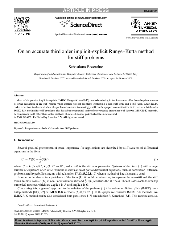 Pdf On An Accurate Third Order Implicit Explicit Rungekutta Method