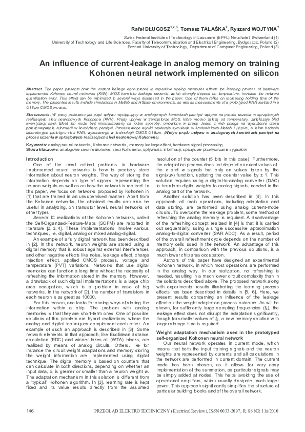 (PDF) An influence of current-leakage in analog memory on training Kohonen neural network ...