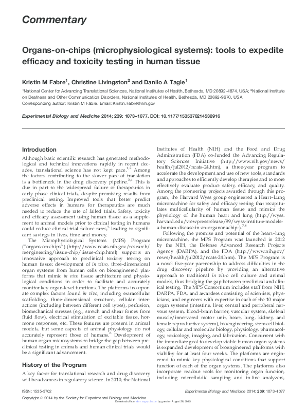 (PDF) Organs-on-chips (microphysiological systems): tools to expedite ...