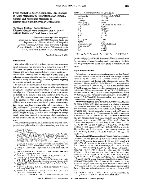 (PDF) From Methyl to Acetyl Complexes. An Example of Alkyl Migration in ...