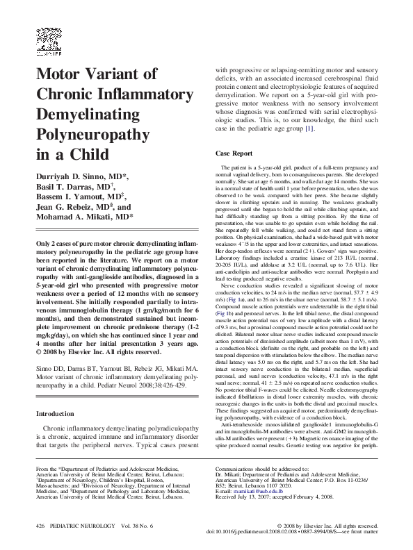 (PDF) Motor Variant of Chronic Inflammatory Demyelinating Polyneuropathy in a Child