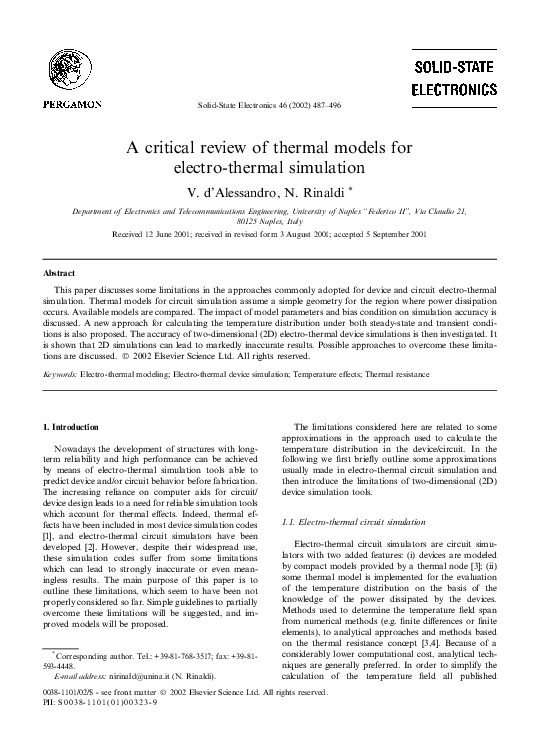 (PDF) A critical review of thermal models for electro-thermal simulation