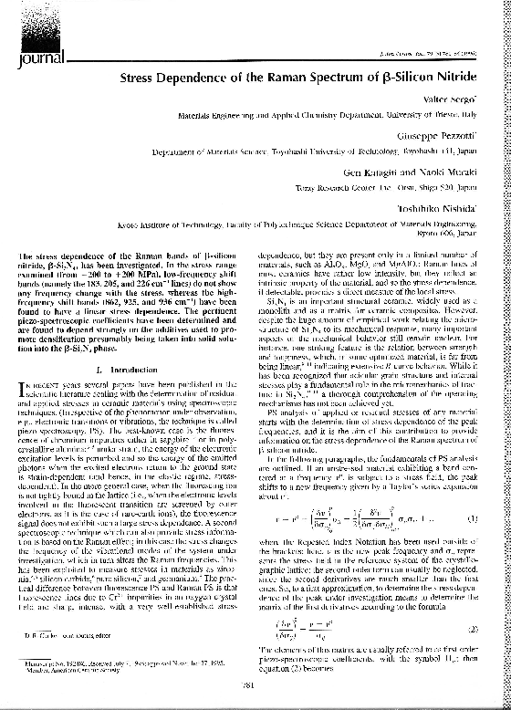 (PDF) Stress Dependence of the Raman Spectrum of β-Silicon Nitride