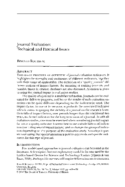 (PDF) Journal evaluation: technical and practical issues