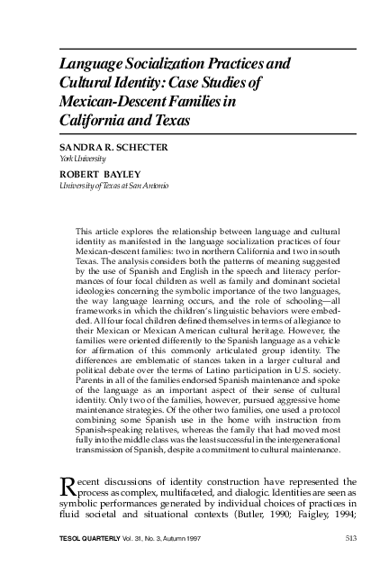 (PDF) Language Socialization Practices and Cultural Identity: Case ...