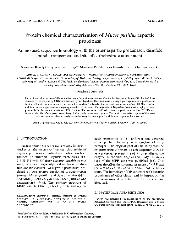 (PDF) Protein chemical characterization of Mucor pusillus aspartic ...