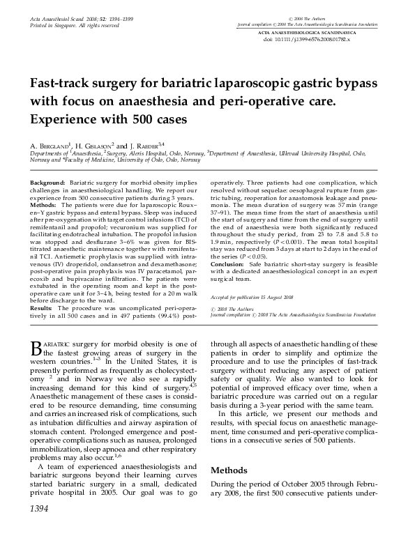 (PDF) Anaesthesia for Laparoscopic Bariatric Surgery: First Time in ...