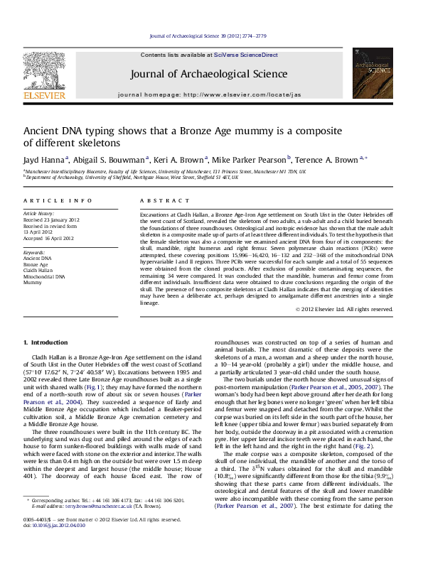 (PDF) Ancient DNA typing shows that a Bronze Age mummy is a composite ...