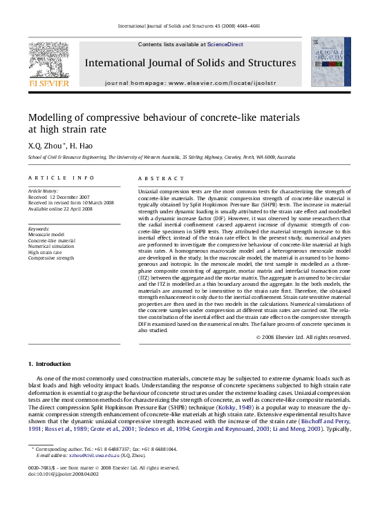 (PDF) Modelling of compressive behaviour of concrete-like materials at ...