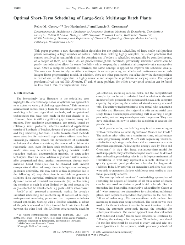 (PDF) Optimal short-term scheduling of large-scale multistage batch plants