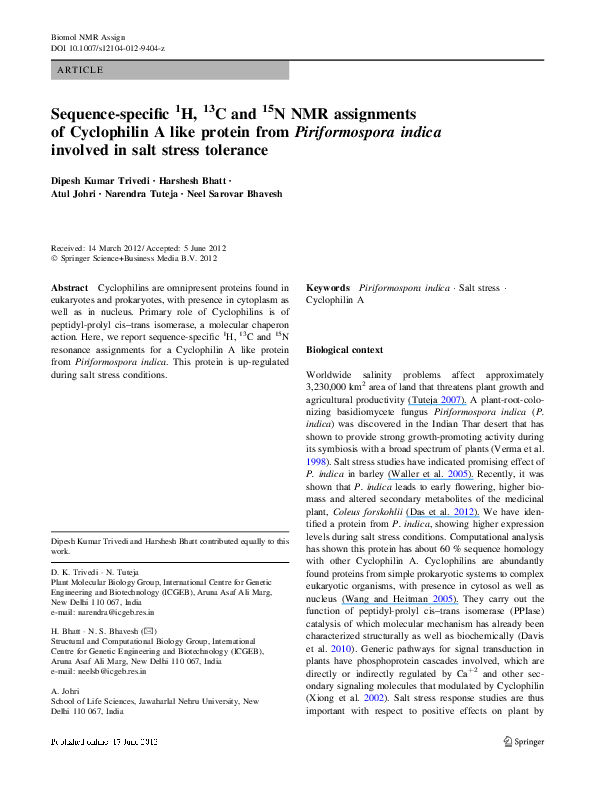 (PDF) Sequence-specific 1H, 13C, and 15N NMR assignments for oxidized ferredoxin from ...