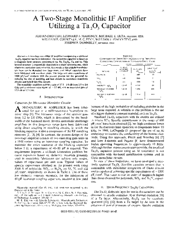 (PDF) A two-stage monolithic IF amplifier utilizing a Ta 2 O 5 capacitor
