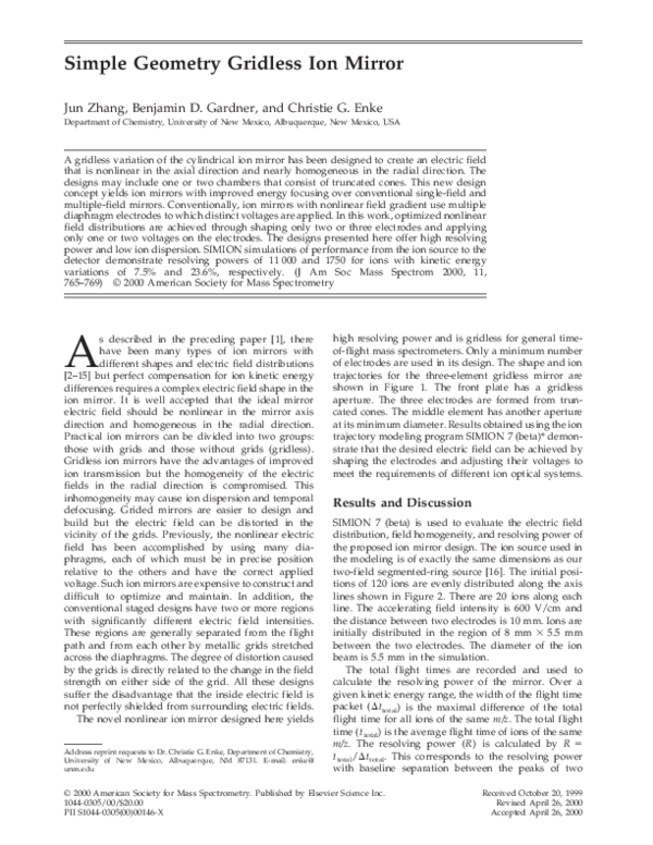 (PDF) Simple geometry gridless ion mirror
