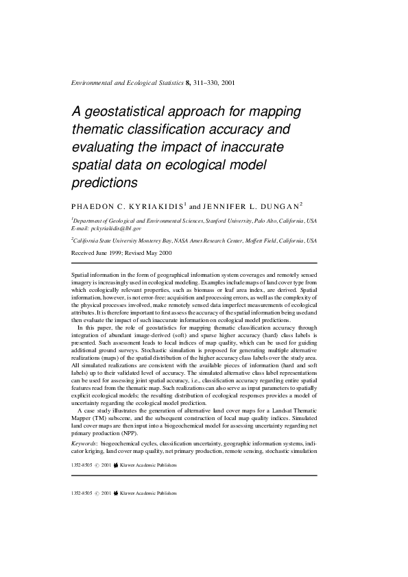 Pdf A Geostatistical Approach For Mapping Thematic Classification Accuracy And Evaluating The