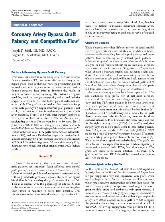 (PDF) Coronary Artery Bypass Graft Patency and Competitive Flow