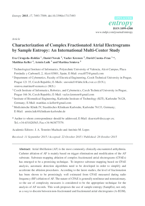 (PDF) Characterization of Complex Fractionated Atrial Electrograms by Sample Entropy: An ...