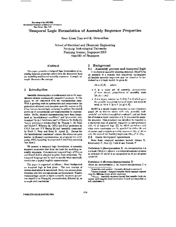 (PDF) Temporal logic formulation of assembly sequence properties