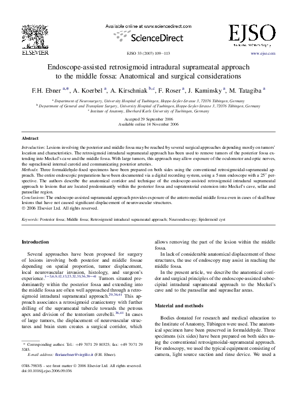 (PDF) Endoscope-assisted retrosigmoid intradural suprameatal approach ...