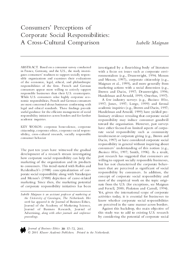 (PDF) Consumers’ Perceptions of Corporate Social Responsibility: Scale ...