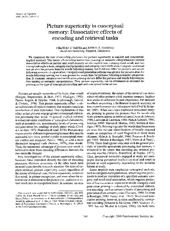 Pdf Picture Superiority In Conceptual Memory Dissociative Effects Of Encoding And Retrieval Tasks