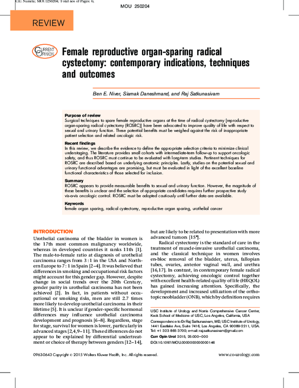 (PDF) Female reproductive organ-sparing radical cystectomy