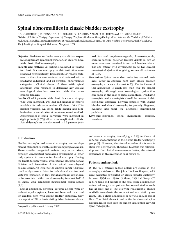 (PDF) Spinal abnormalities in classic bladder exstrophy
