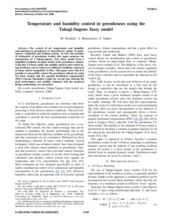 (PDF) Temperature and humidity control in greenhouses using the Takagi-Sugeno fuzzy model