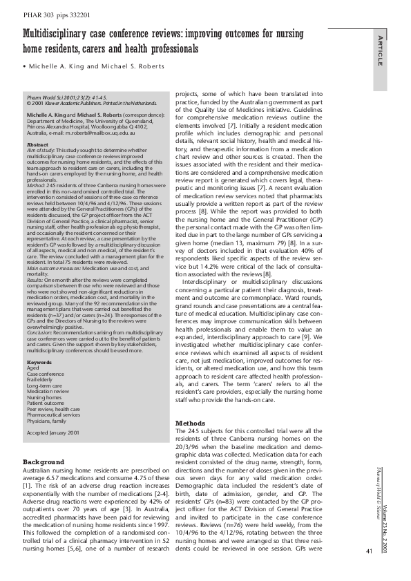 (PDF) Multidisciplinary case conference reviews: improving outcomes for ...