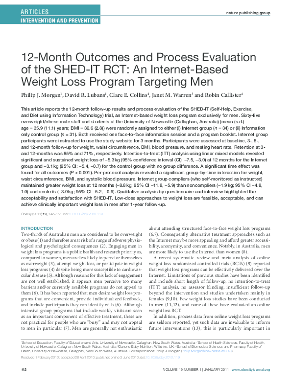 (PDF) 12-Month Outcomes and Process Evaluation of the SHED-IT RCT: An ...